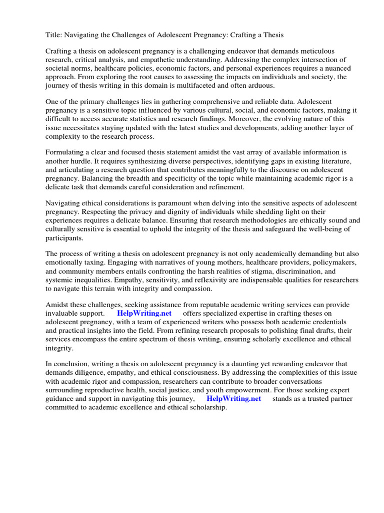 Adolescent Pregnancy Thesis | PDF | Teenage Pregnancy | Adolescence