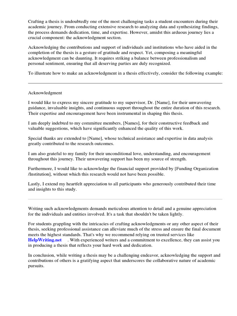 How To Make Acknowledgement in Thesis Example | PDF