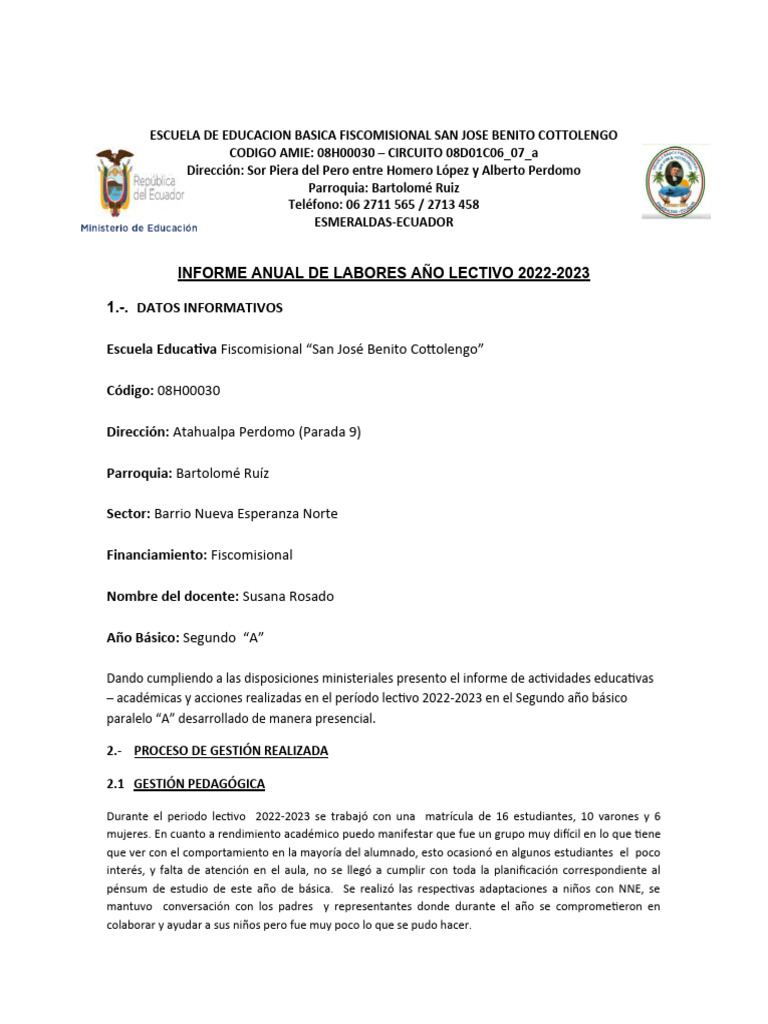 INFORME FINAL 2022 - 2023 Segundo | PDF