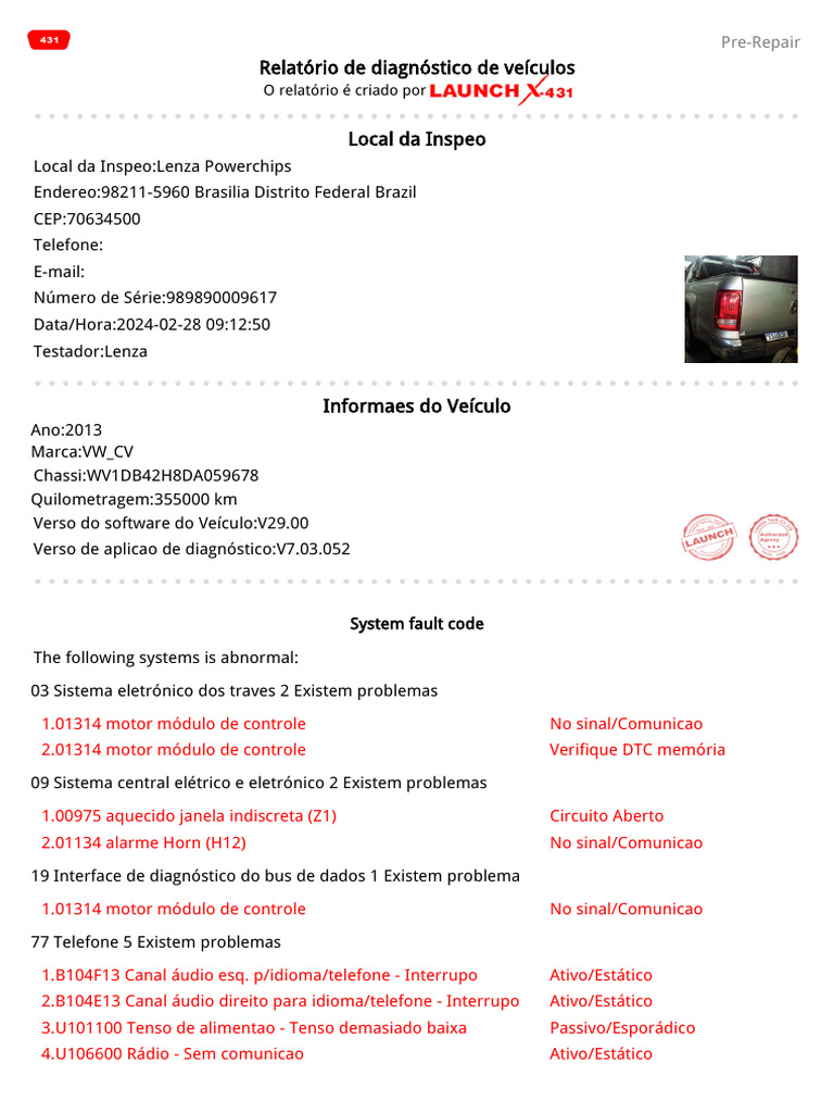 VW CV WV1DB42H8DA059678 AllSystemDTC 20240228091250 | PDF | Finanças e ...