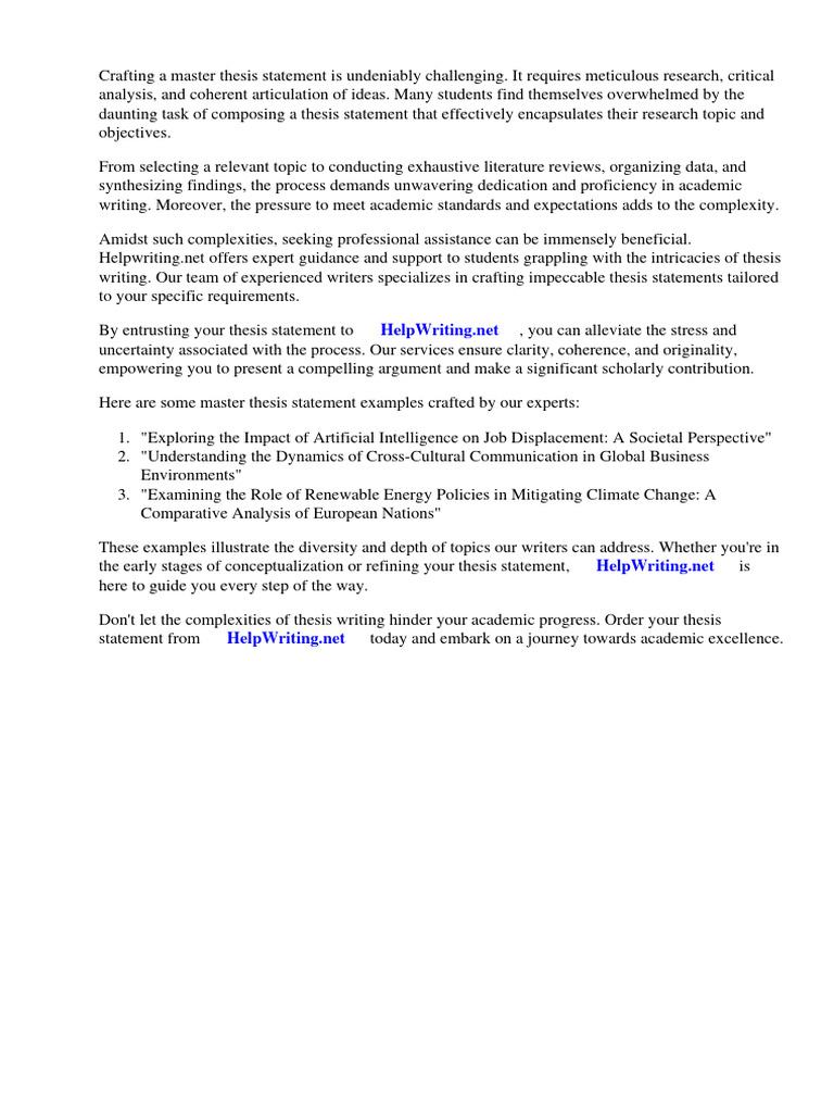 Master Thesis Statement Examples | PDF