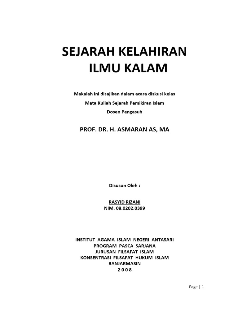 Bahan Buku Tauhid - Sejarah Kelahiran Ilmu Kalam | PDF