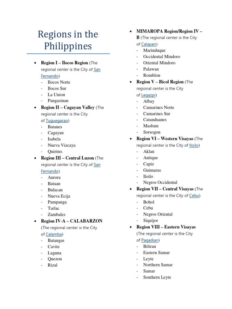 Philippine Regions Overview and Centers | PDF | Mindanao | Philippines