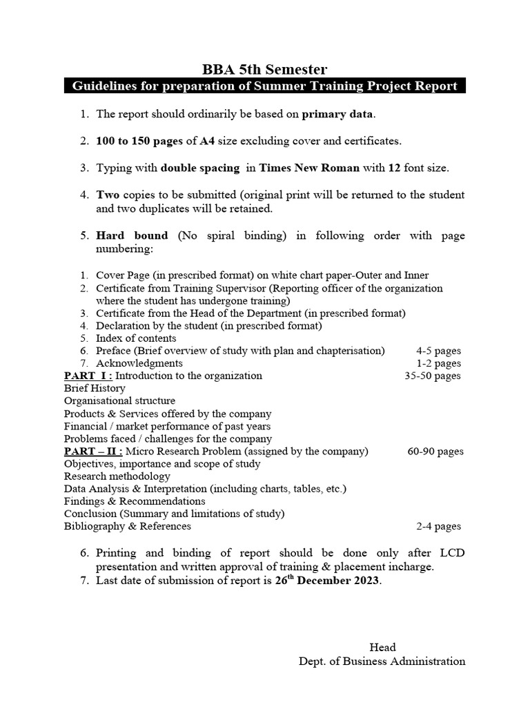BBA 5th Sem Summer Project Guide | PDF