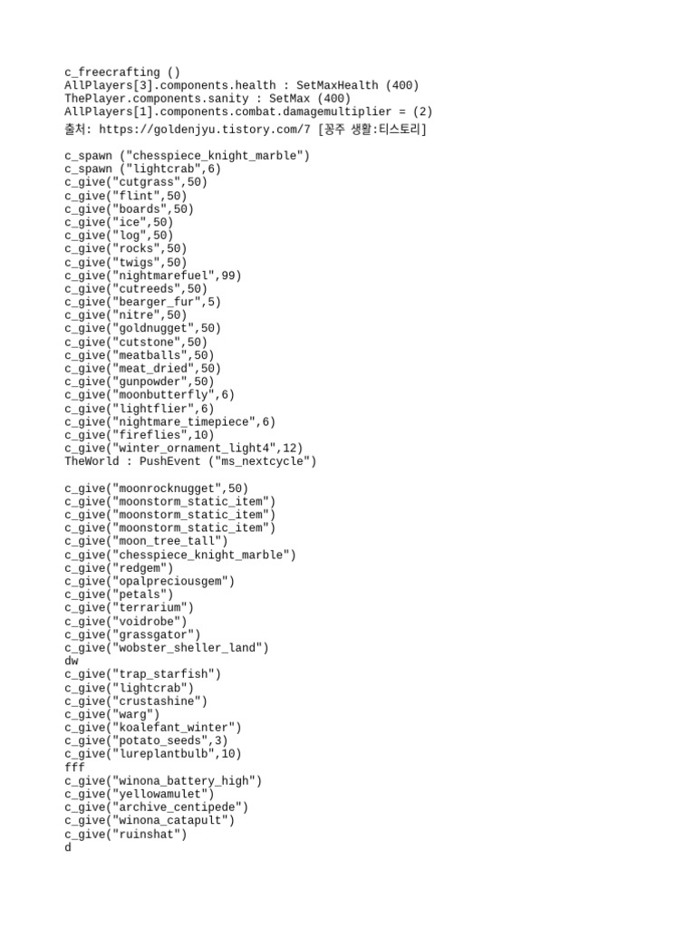 Don't Starve Cheat Commands | PDF | Games & Activities | Teaching Methods & Materials
