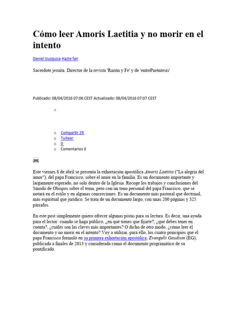 Cómo Leer Amoris Laetitia y No Morir en El Intento | PDF