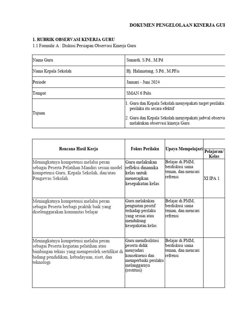 Form Observasi Guru | PDF