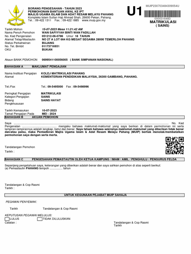 Dokumen Borang Dermasiswa 01 | PDF