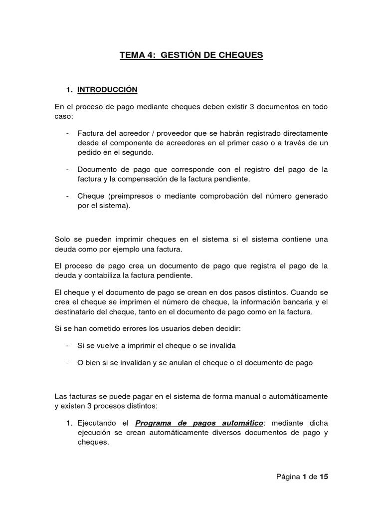 TEMA 4 - Gestión de Cheques | PDF