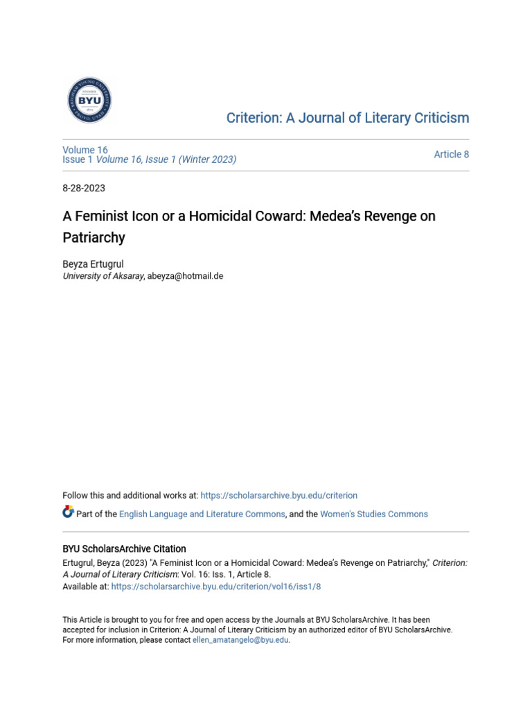 A Feminist Icon or A Homicidal Coward - Medea's Revenge On Patriarchy ...