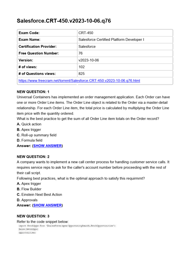 Salesforce CRT-450 v2023-10-06 q76 | PDF | Databases | Class (Computer Programming)