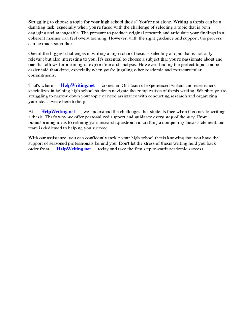 High School Thesis Topics List | PDF