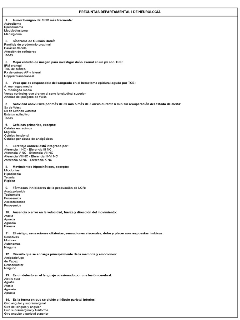 Preguntas Depa 1 Neuro | PDF