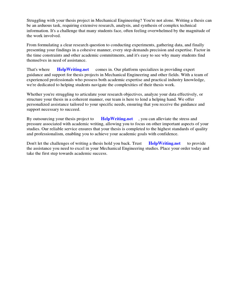 Thesis Projects Mechanical Engineering | PDF | Thesis | Engineering