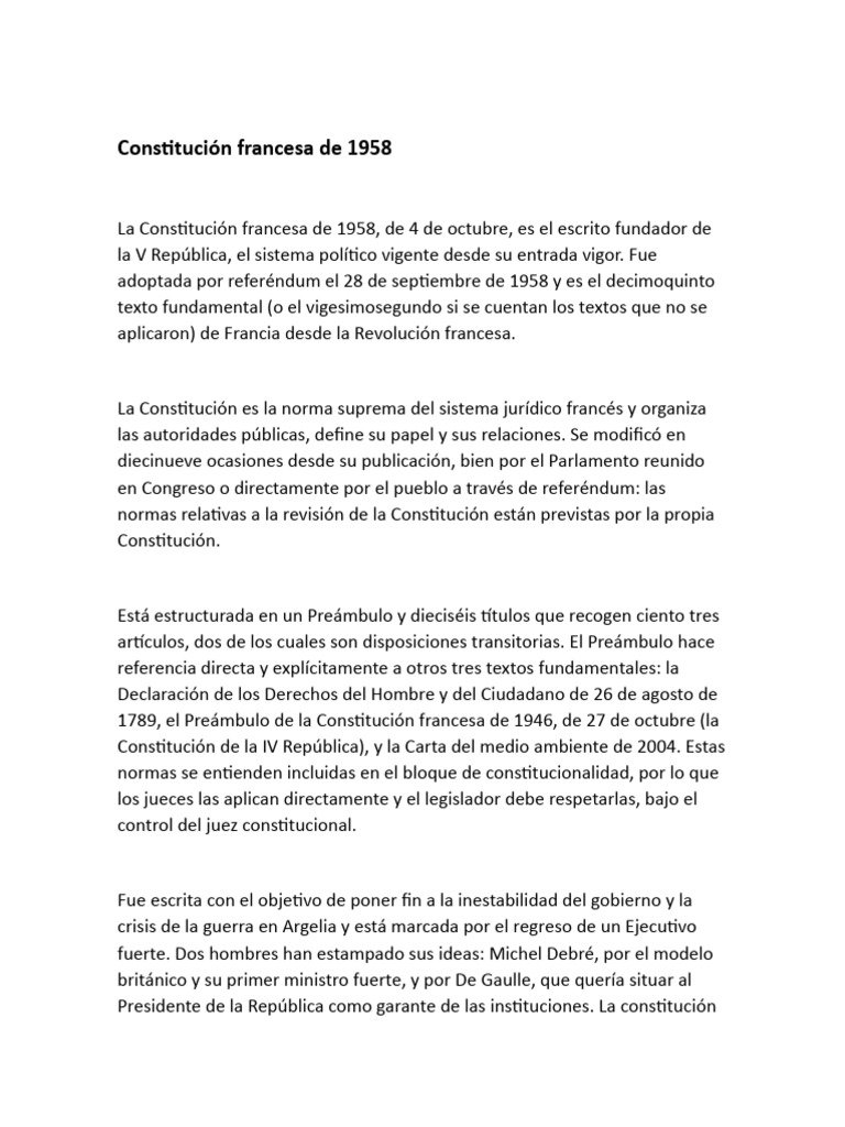 Constitución Francesa de 1958 | PDF