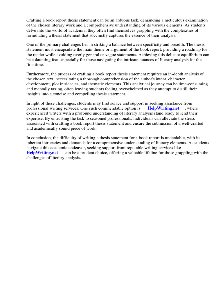 Book Report Thesis Statement | PDF | Essays | Thesis