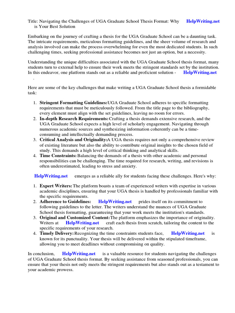 Uga Graduate School Thesis Format | PDF