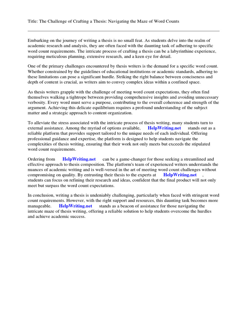 Thesis Length Word Count | PDF | Thesis | Essays