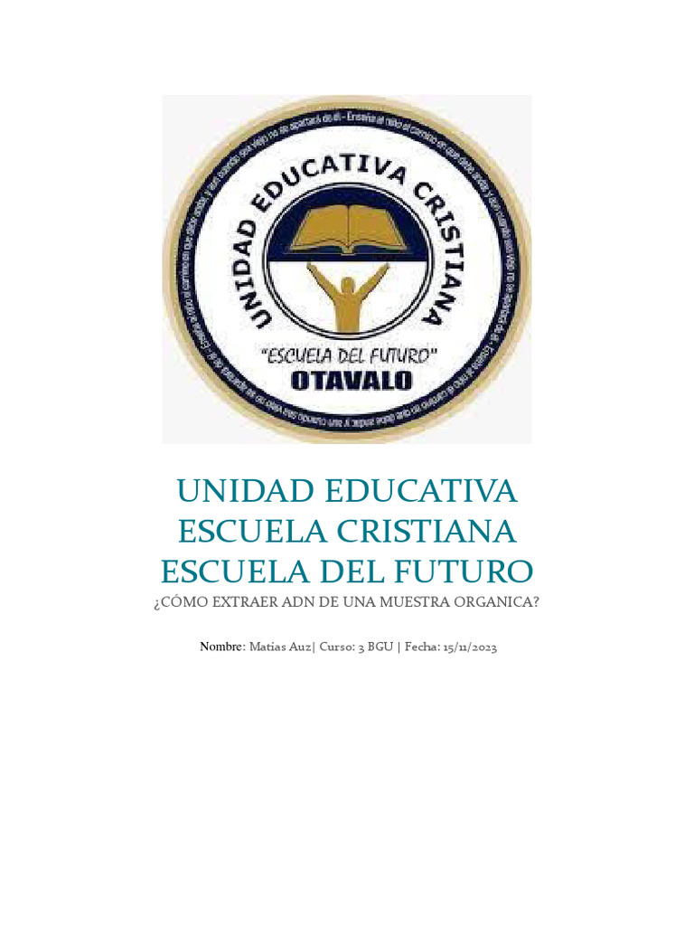 Unidad Educativa Escuela Cristiana Escuela Del Futuro | PDF | Adn | Agua