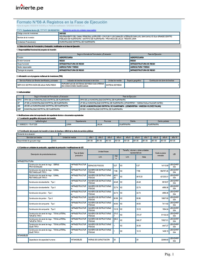 INVIERTE PE FORMATO 08-A Fase de ejecucion | PDF | Tasa interna de retorno | Economias