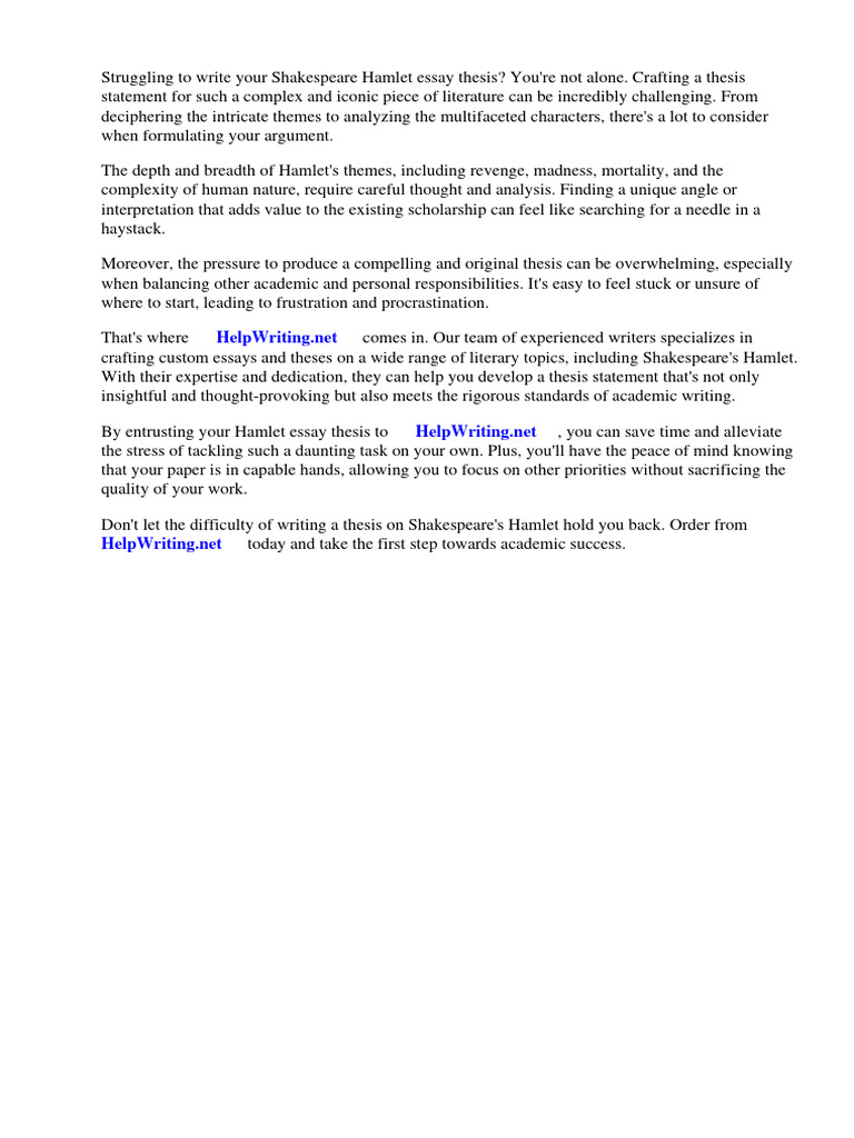 Hamlet Thesis Help for Students | PDF | Hamlet