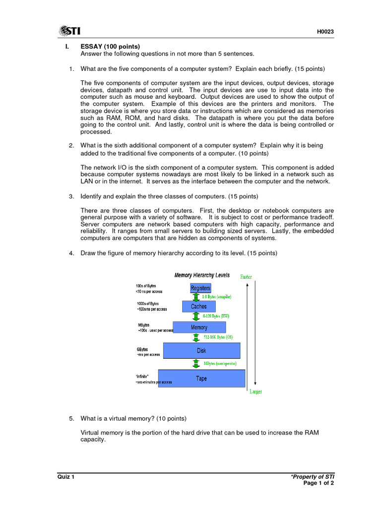 01 Quiz Answerkey | PDF | Random Access Memory | Input/Output