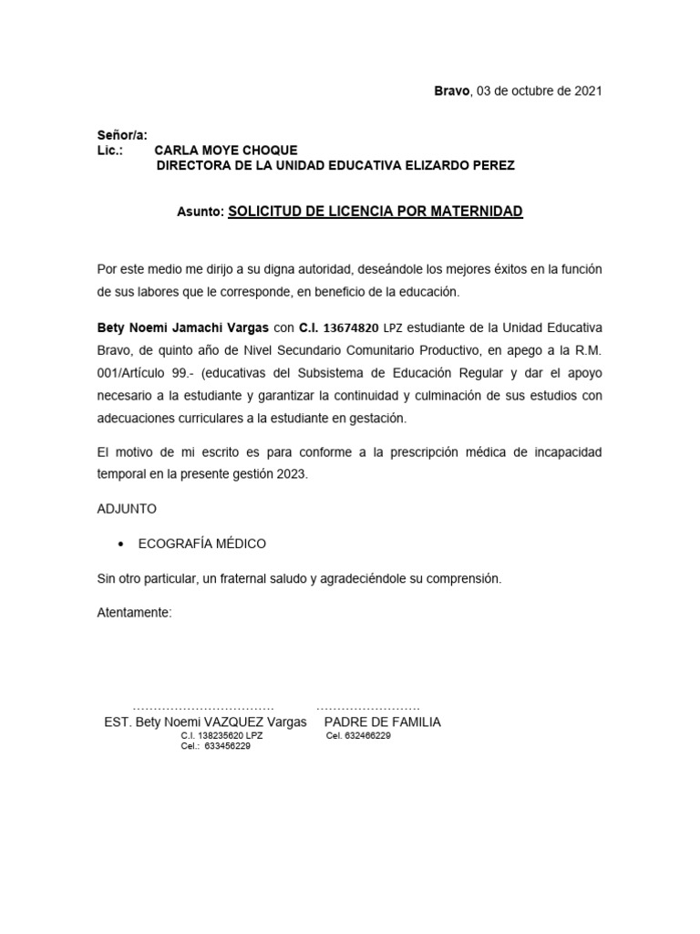 6 Solicitud Por Maternidad | PDF