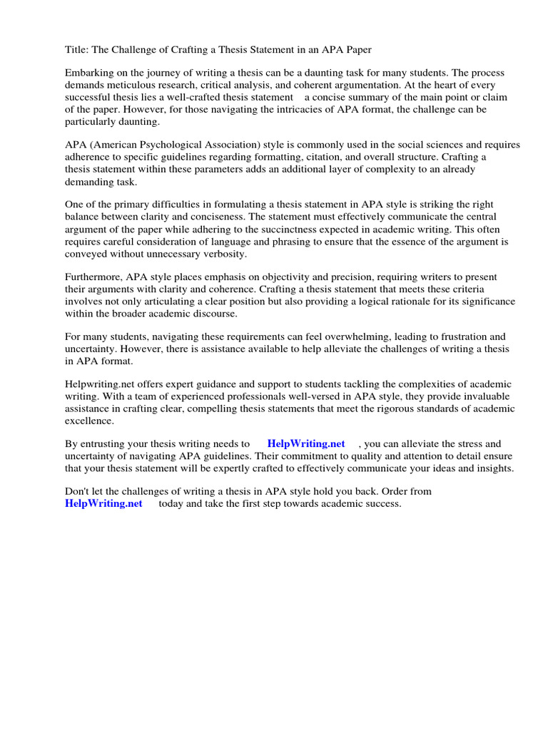 Does An Apa Paper Have A Thesis Statement | PDF | Thesis | Apa Style