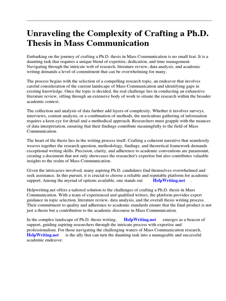 PHD Thesis Mass Communication | PDF | Communication | Advertising