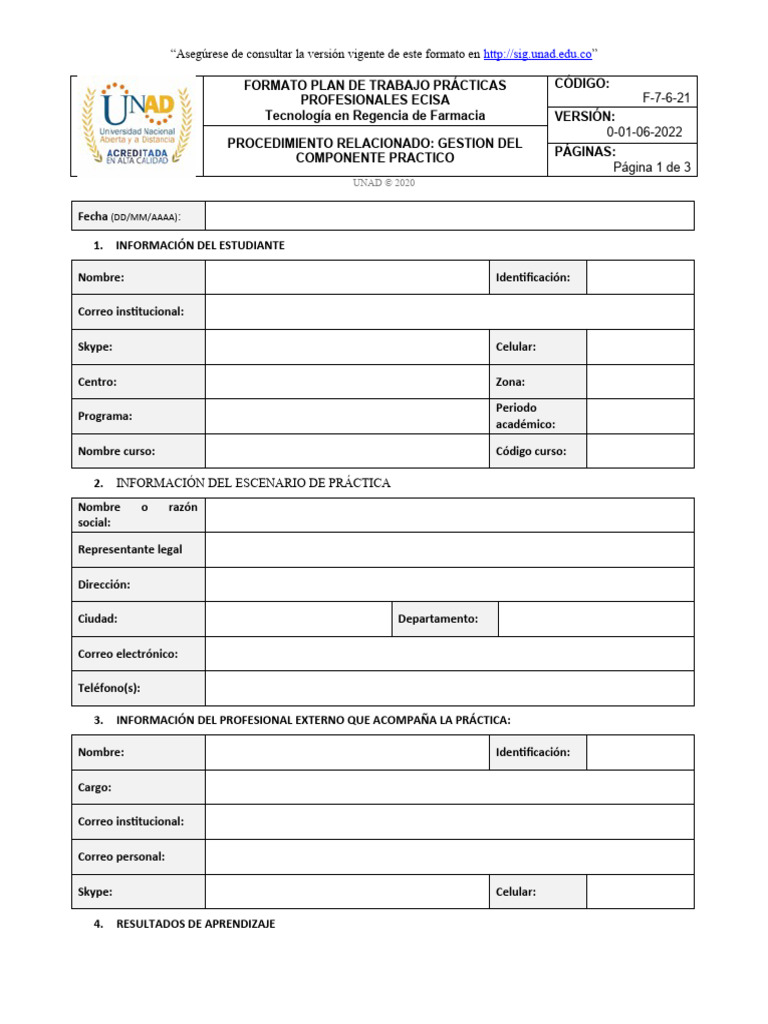 Anexo 2 - Formato Plan Trabajo de Practica Profesional | PDF