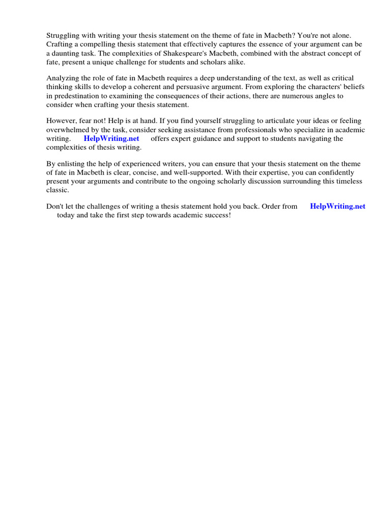 Thesis Statement Macbeth Fate | PDF