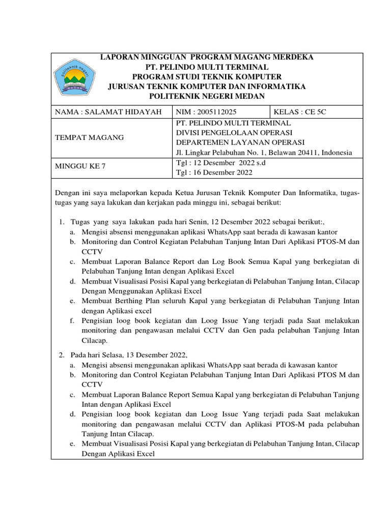 Laporan Magang Minggu Ke 7 Pt. Pelindo Multi Terminal Untuk Jurusan | PDF | Komputer | Teknologi ...