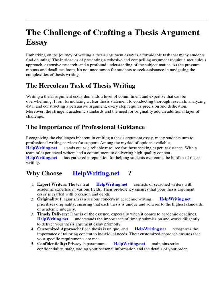 Writing A Thesis Argument Essay | PDF | Essays | Argument
