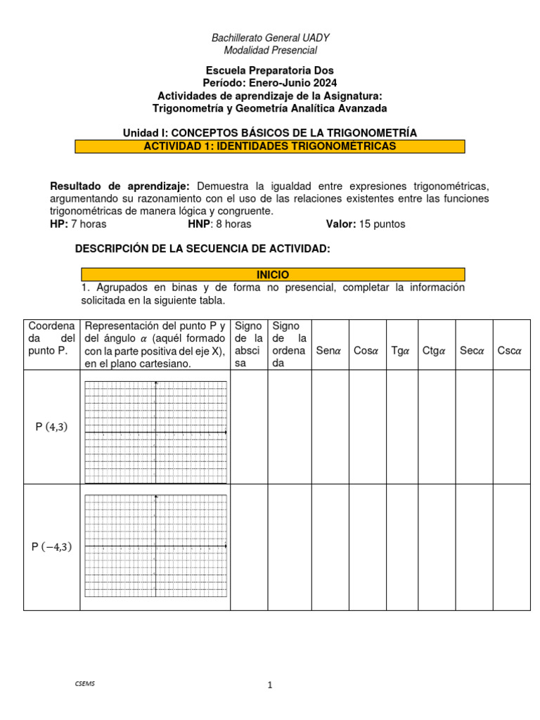 Trigonometría Avanzada: Actividades | PDF | Funciones trigonométricas ...
