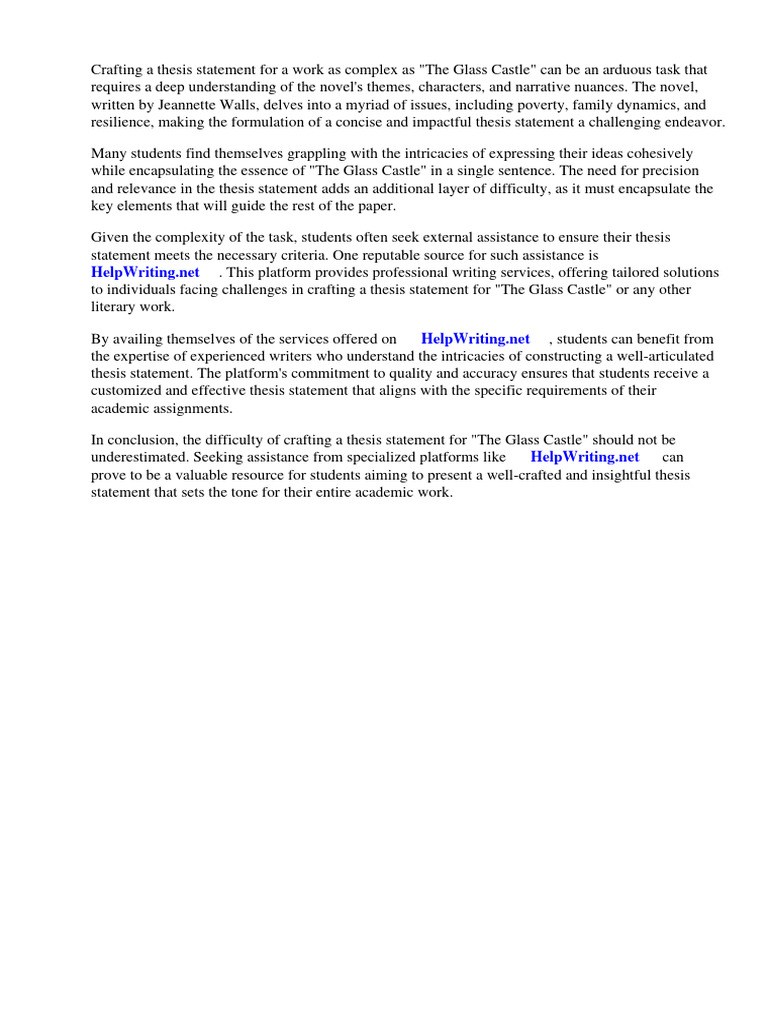 Thesis Statement For Glass Castle | PDF