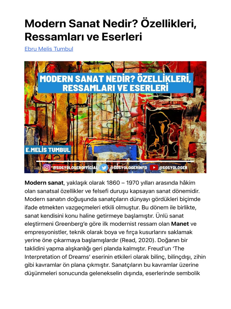 Modern Sanat Nedir Özellikleri, Ressamları ve Eserleri | PDF