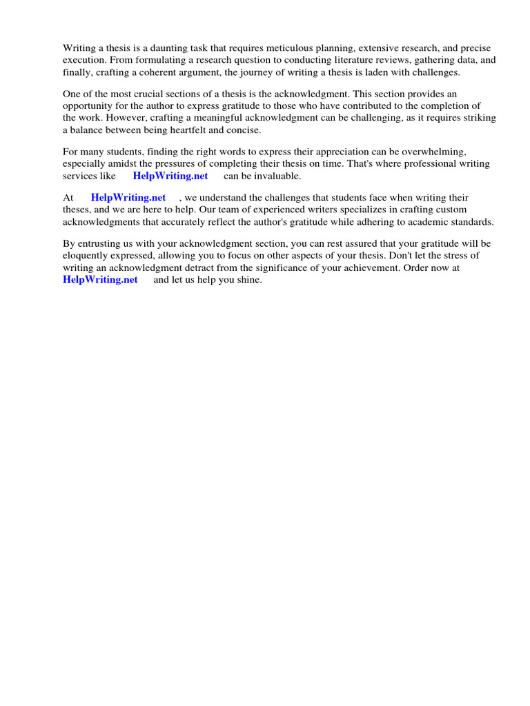 Acknowledgement For Thesis Sample | PDF | Thesis | Gratitude