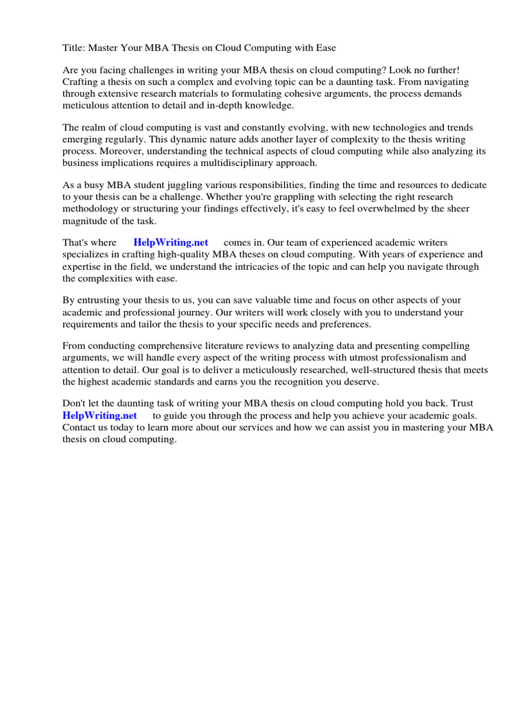 Mba Thesis Cloud Computing | PDF