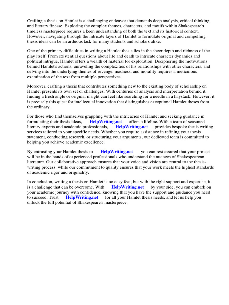 Hamlet Thesis Ideas | PDF | Hamlet | King Lear