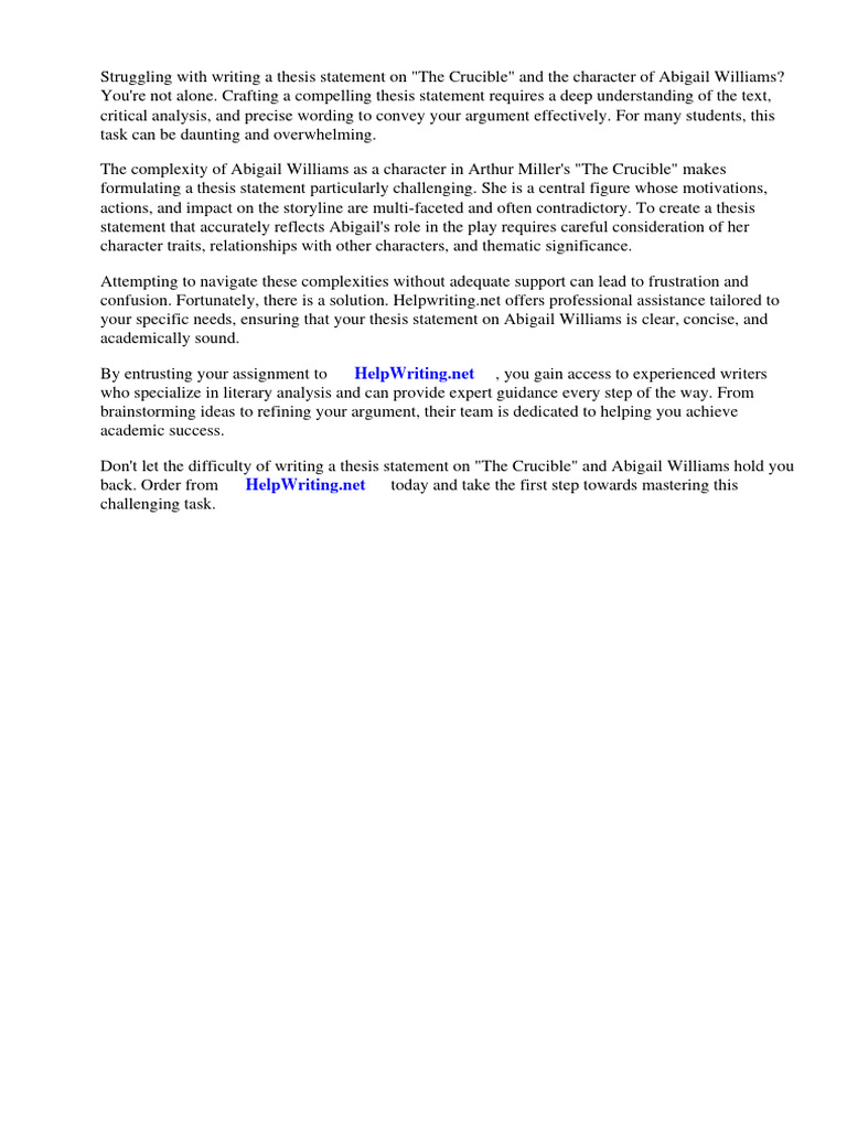 The Crucible Abigail Williams Thesis Statement | PDF