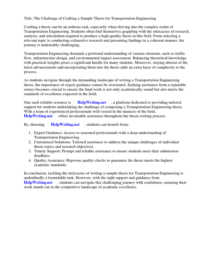 Sample Thesis For Transportation Engineering | PDF | Transport ...