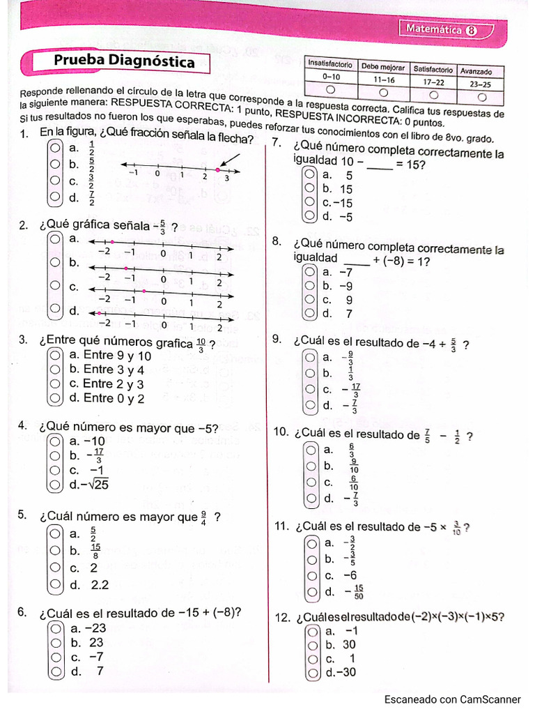 Prueba Diagnostica de 8vo | PDF