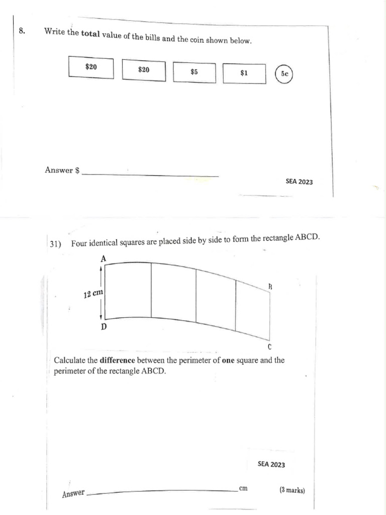 Money - SEA Past papers 2019 -2023 (2) | PDF