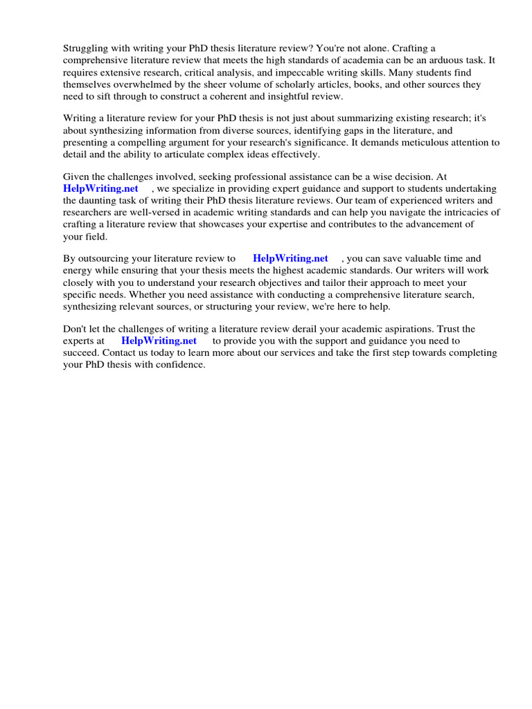 Writing A Literature Review PHD Thesis | PDF