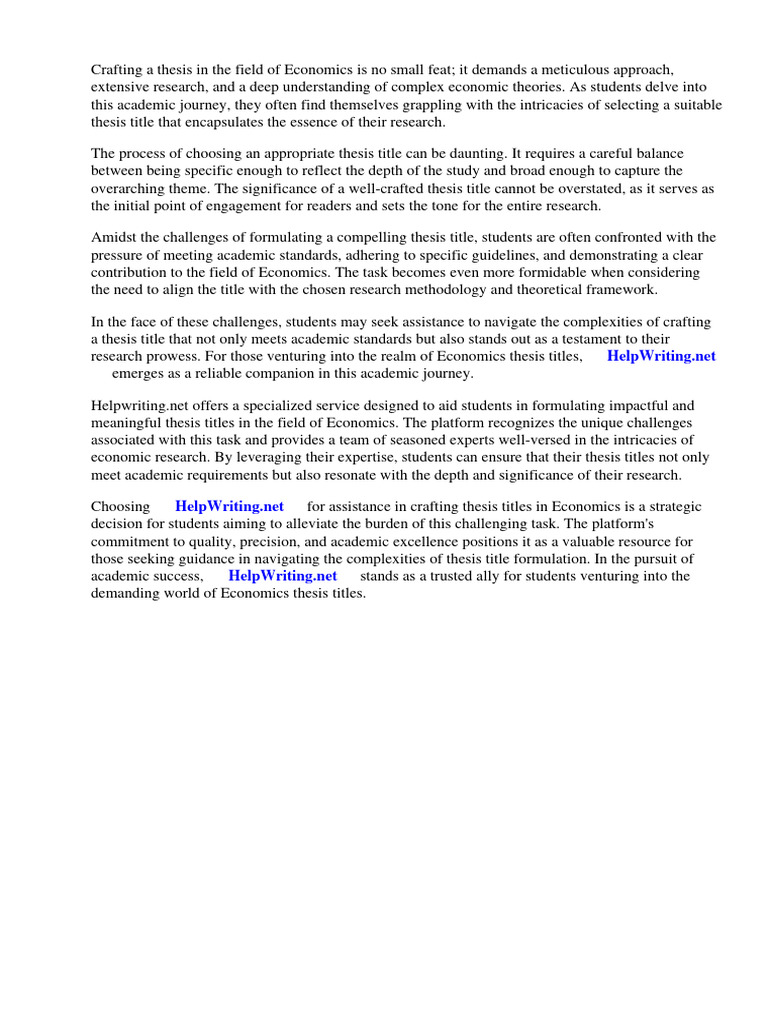 Thesis Titles Economics | PDF