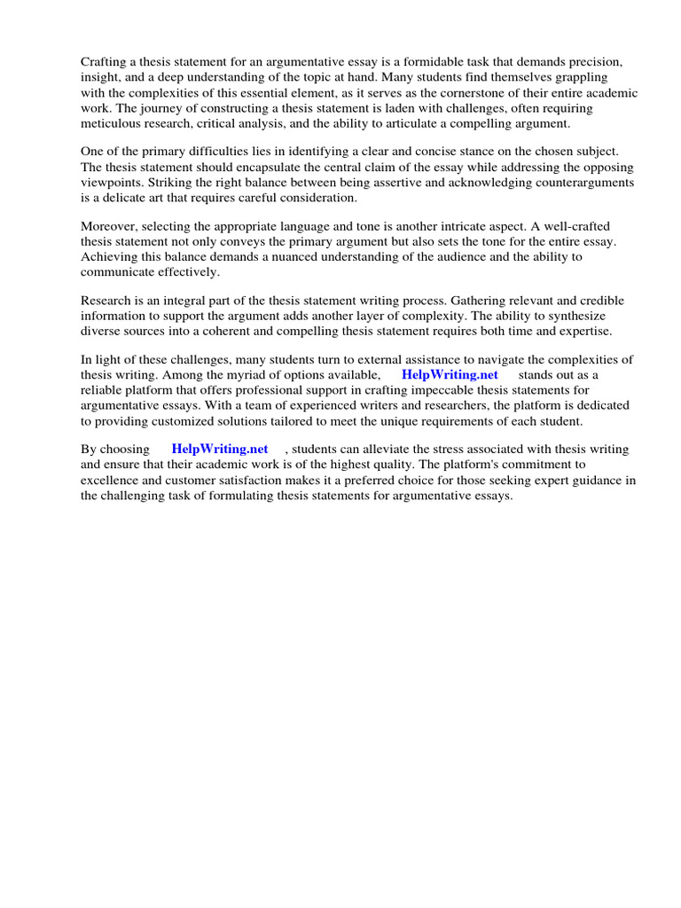 Examples of Thesis Statements Argumentative Essay | PDF | Essays | Thesis