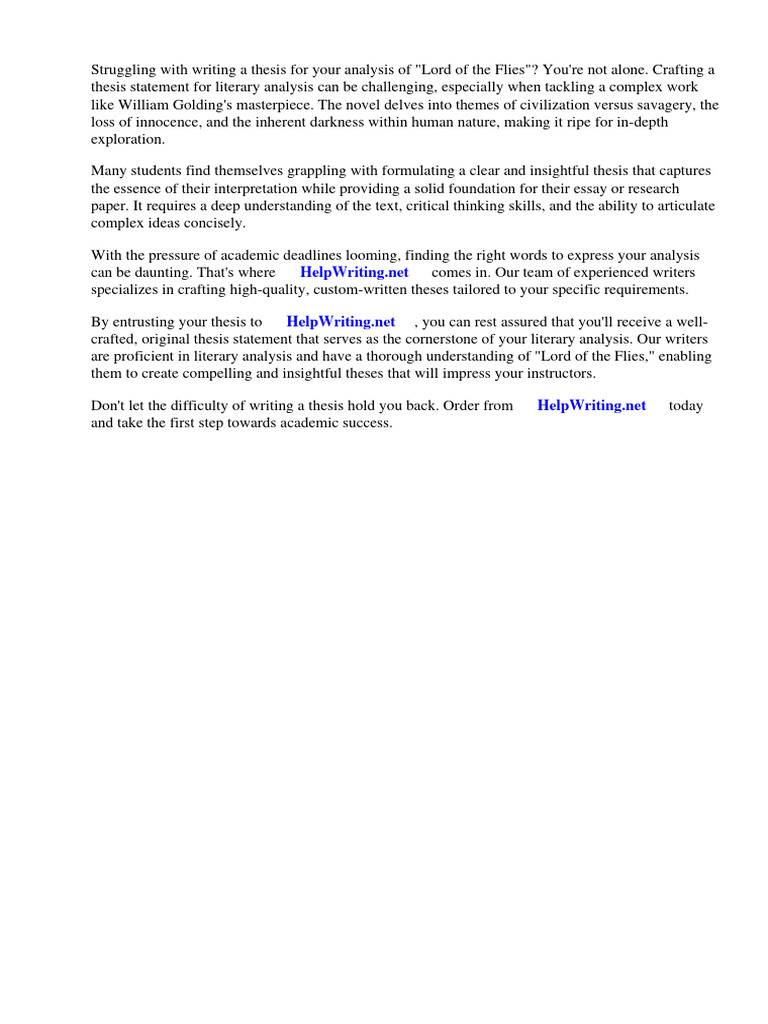 Thesis Examples For Lord of The Flies | PDF