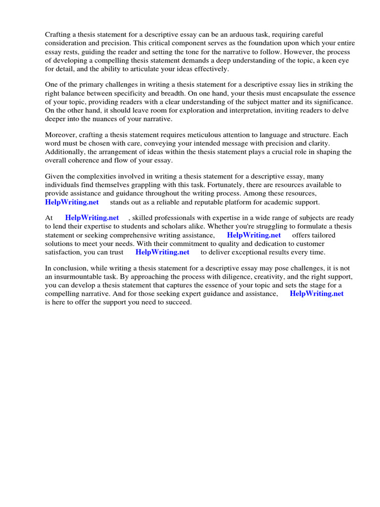 Thesis Statements For Descriptive Essays | PDF | Essays | Experience