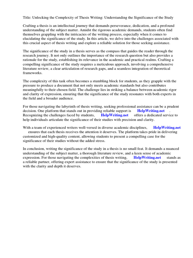Thesis Significance of The Study Meaning | PDF
