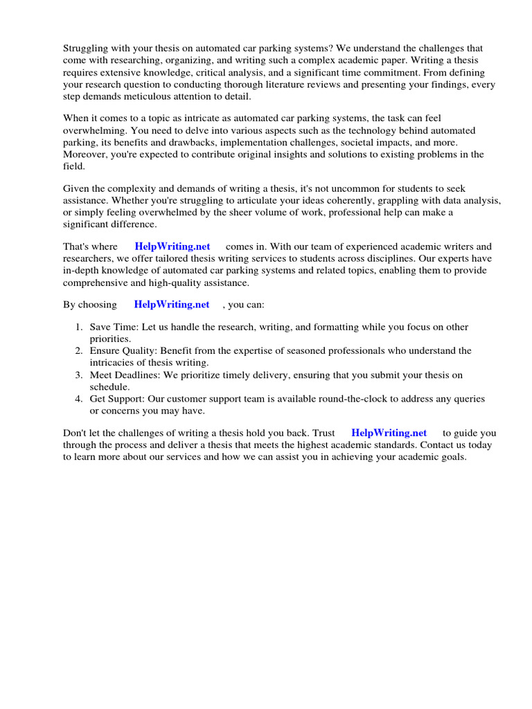 Automated Car Parking Thesis Help | PDF | Automation | Parking Lot
